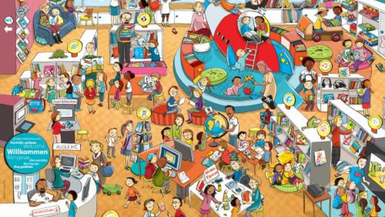 Bibliotheken entdecken - Wimmelbild | BVÖ - Büchereiverband Österreichs